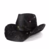 Distressed Black Straw Cowboy Hat With Bleach Splatter